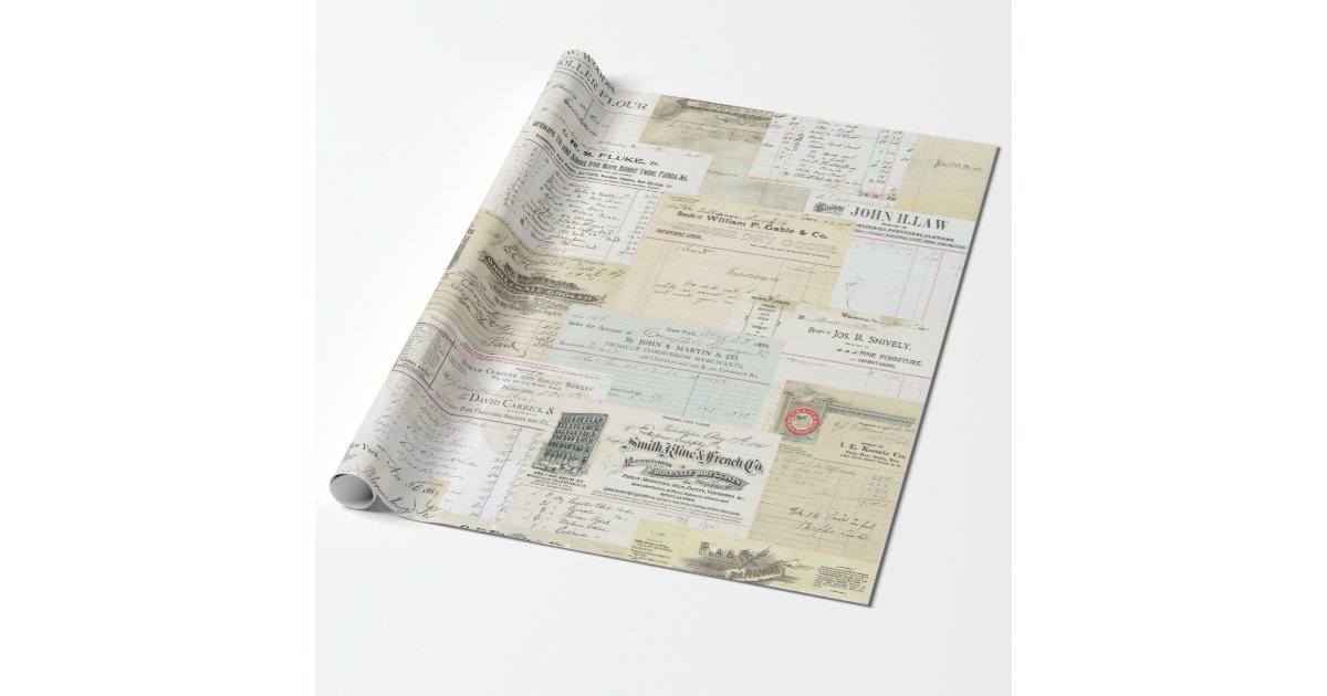 Vintage Receipts Collage Paper | Zazzle