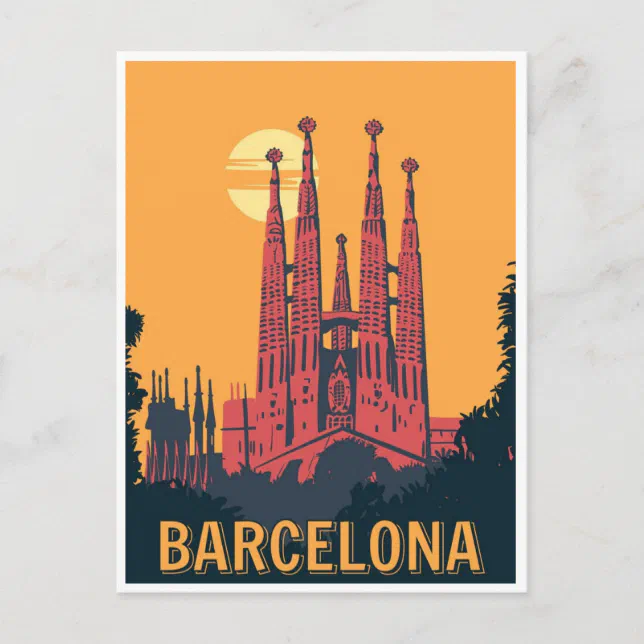 vintage retro Barcelona Spain Travel Art Postcard | Zazzle