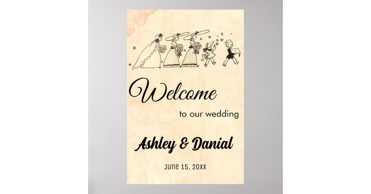 Vintage Retro Bridesmaids 50s Old Rustic Wedding Poster | Zazzle