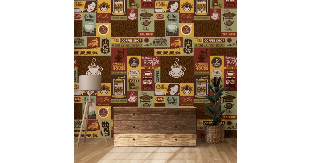 Vintage Retro Coffee Theme Background Wallpaper | Zazzle