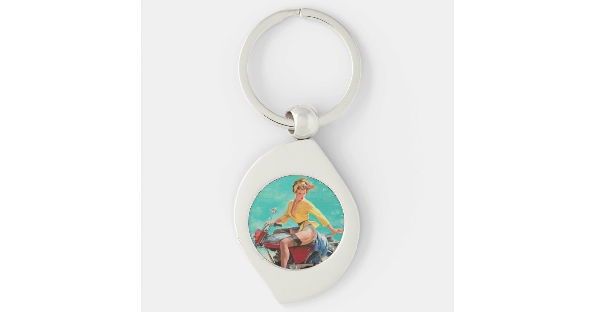 Vintage Retro Elvgren Motorcycle Biker Pin-UP Girl Key Ring | Zazzle