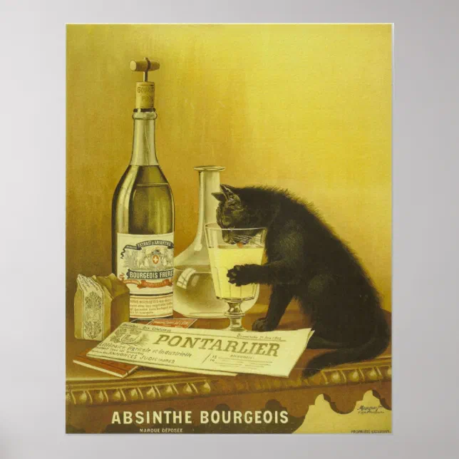 Vintage Retro French Absinthe Bourgeois Black Cat Poster | Zazzle
