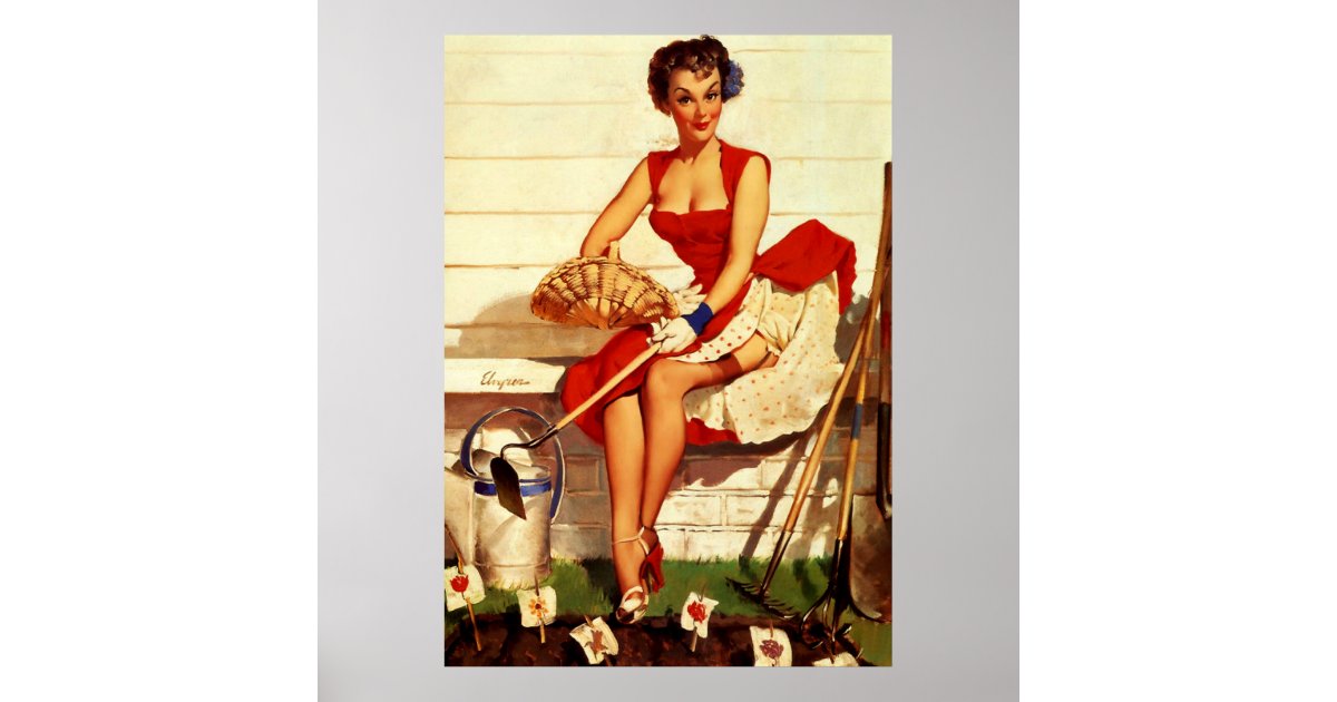 Vintage Retro Gardening Pin Up Girl Poster | Zazzle