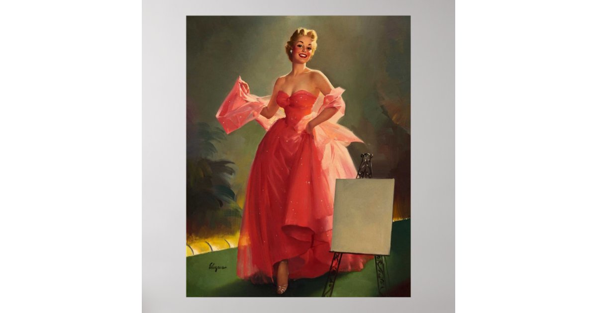 Vintage Retro Gil Elvgren Pink Beauty Pinup Girl Poster | Zazzle