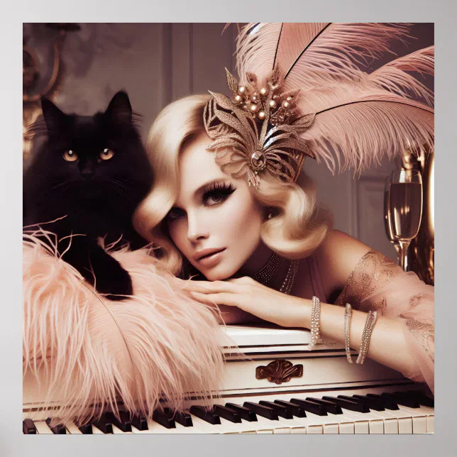 Vintage retro glamour art deco woman poster | Zazzle
