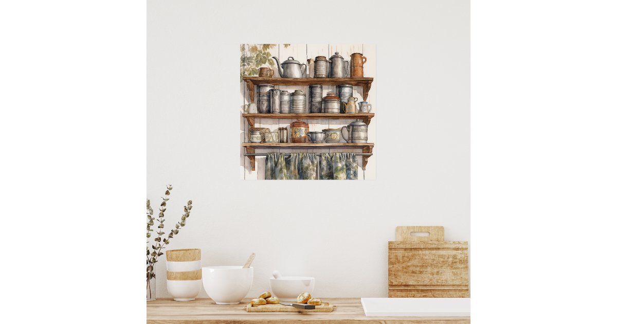 Vintage Retro Image of a Country Kitchen Shelf Poster | Zazzle