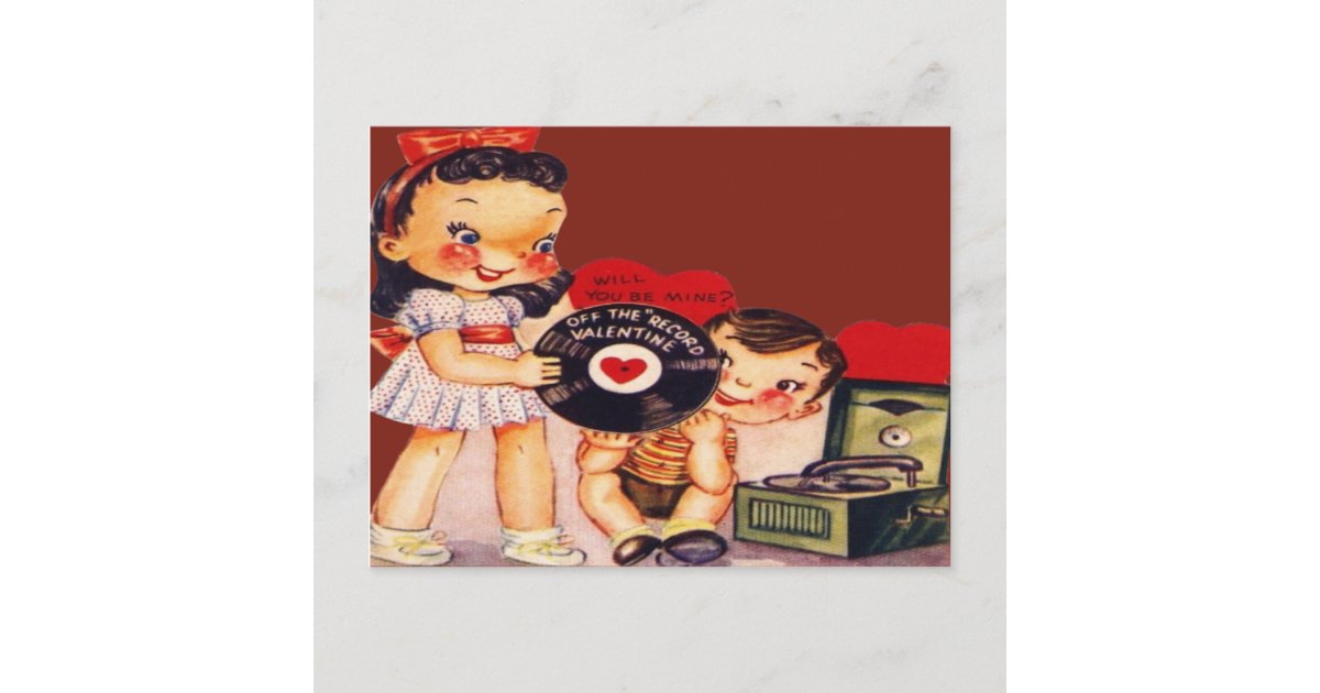 Vintage Retro Record Player Valentine Card | Zazzle