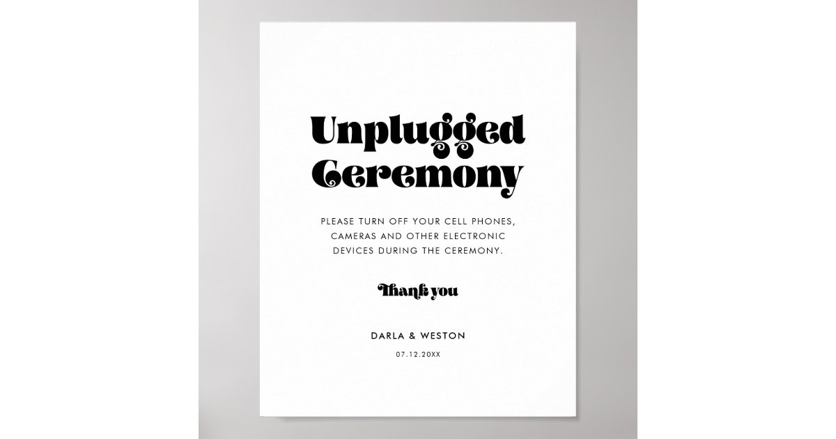 Vintage retro script Unplugged wedding ceremony Poster | Zazzle