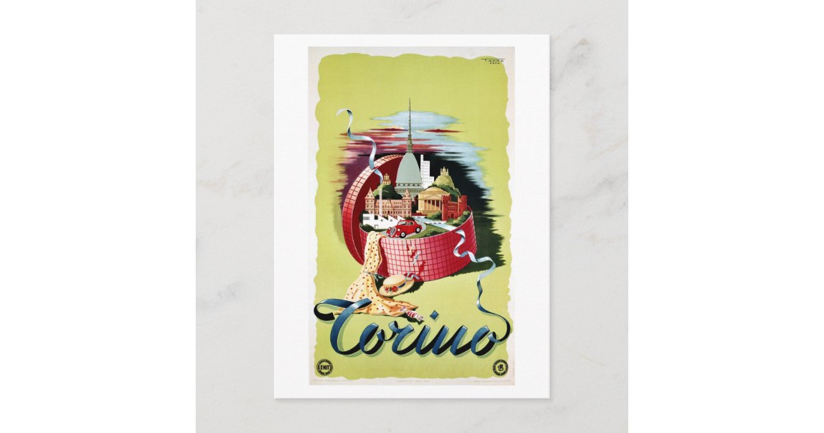 Vintage retro Turin Torino Italian travel ad Postcard | Zazzle