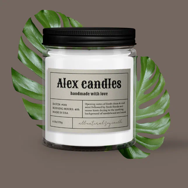 Vintage Retro Typography Candle Product Label | Zazzle