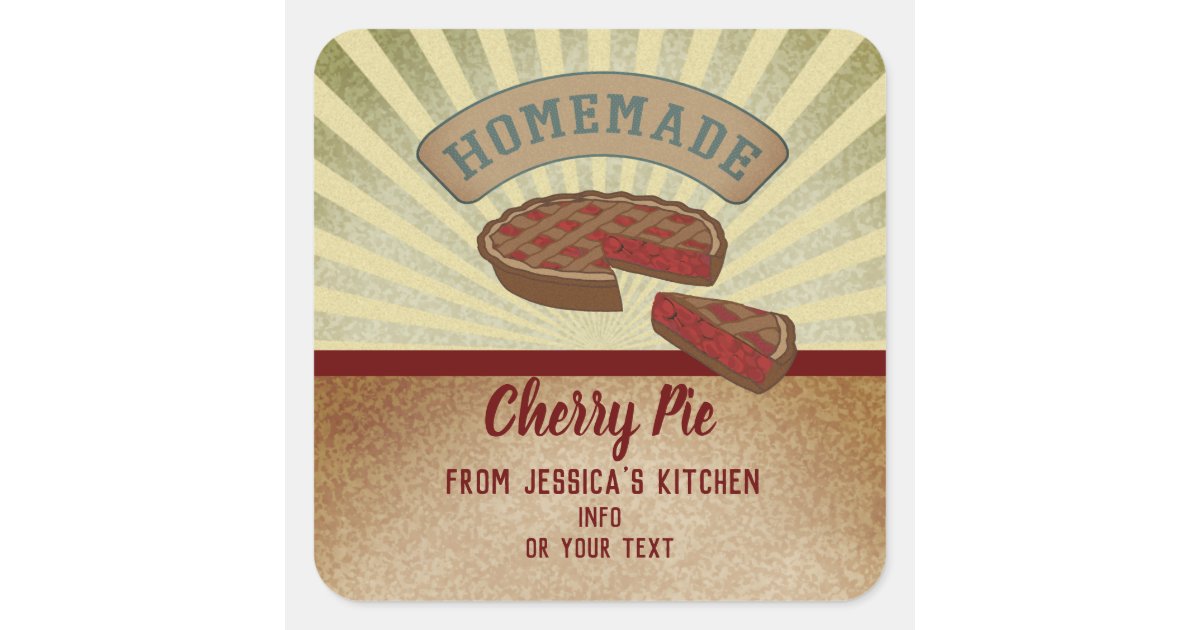Vintage retro typography homemade cherry pie square sticker | Zazzle