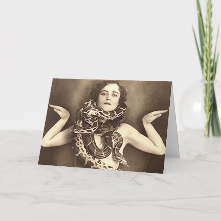 Vintage Retro Women Sideshow Snake Charmer Card | Zazzle