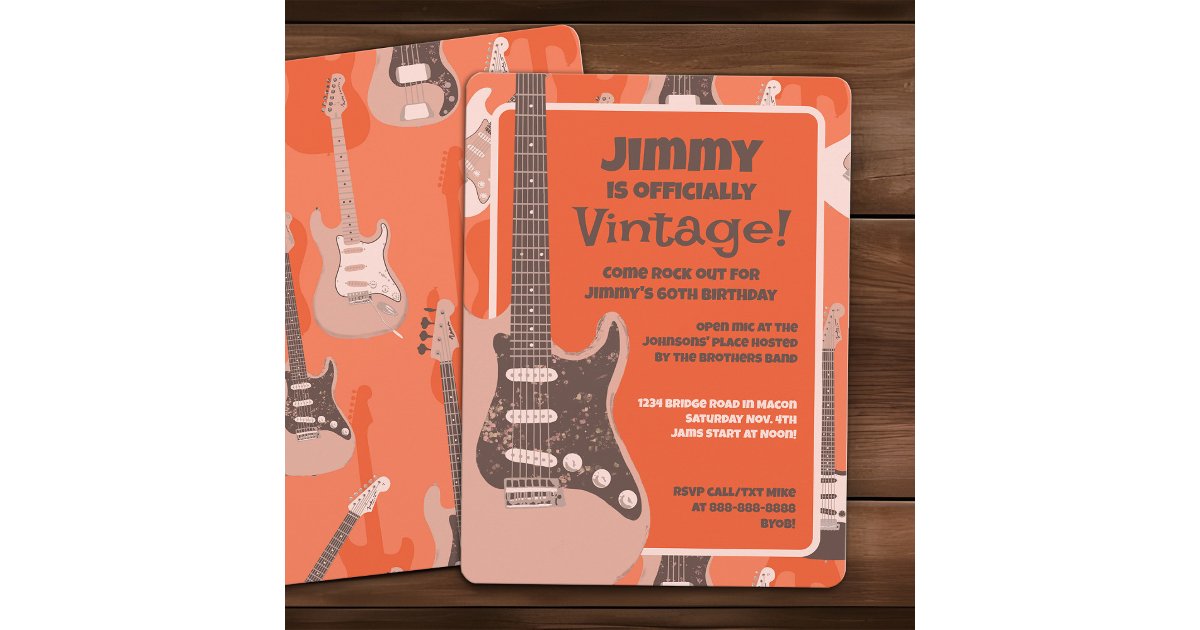 Vintage Rock Guitar Birthday Retro Music Jam Party Invitation | Zazzle