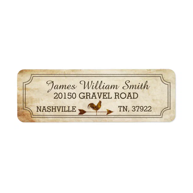 Vintage Rooster Weather Vane Rustic Wedding Label | Zazzle