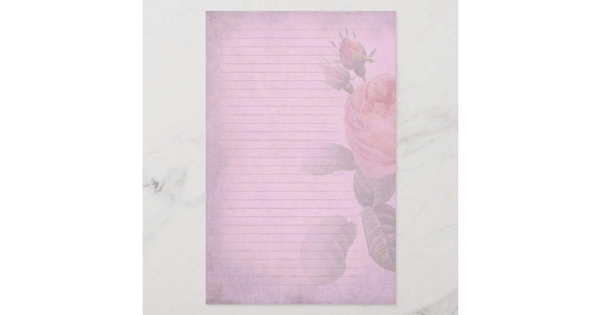 Vintage Rose Dusky Pink Lined Writing Paper | Zazzle