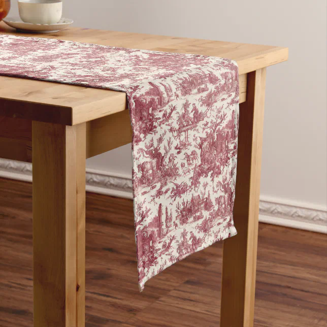 Vintage Rustic Farm French Toile-Red & Tan Long Table Runner | Zazzle