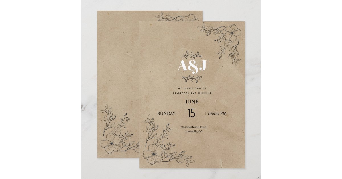 Vintage Rustic Minimalist Parchment Wedding Invitation | Zazzle