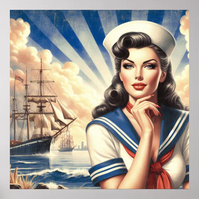 Vintage Sailor Pin Up Poster | Zazzle