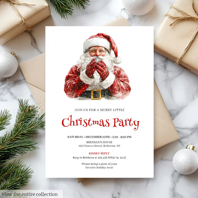 Vintage Santa Claus Script Font Christmas Dinner Invitation | Zazzle