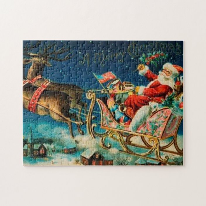Vintage Santa Claus Sleigh Christmas Holiday Jigsaw Puzzle | Zazzle.co.uk
