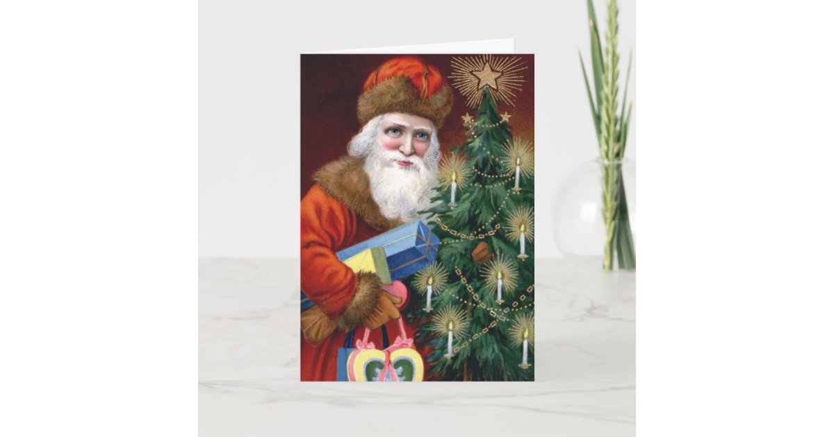 Vintage Santa Photo Insert Christmas Card Template | Zazzle