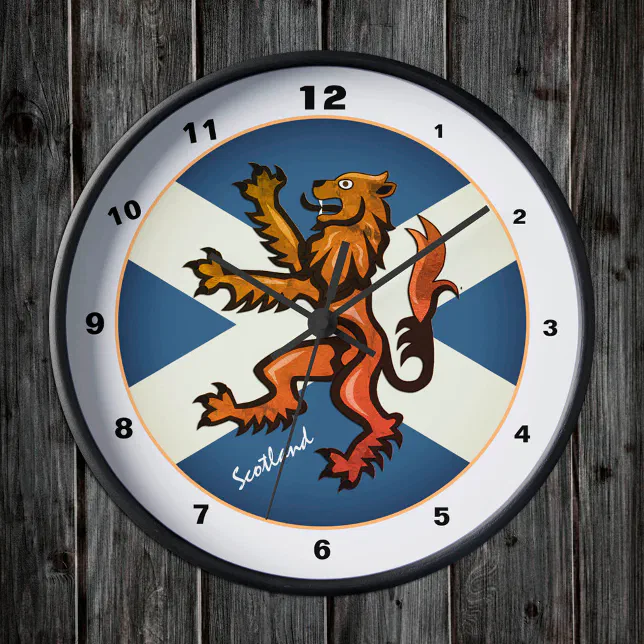 Vintage Scottish Flag, Rampant, Scotland design Round Clock | Zazzle
