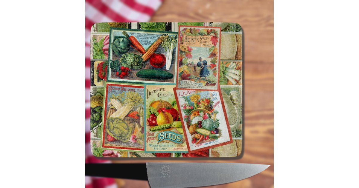 Vintage Seed Catalogue Collage Cutting Board | Zazzle