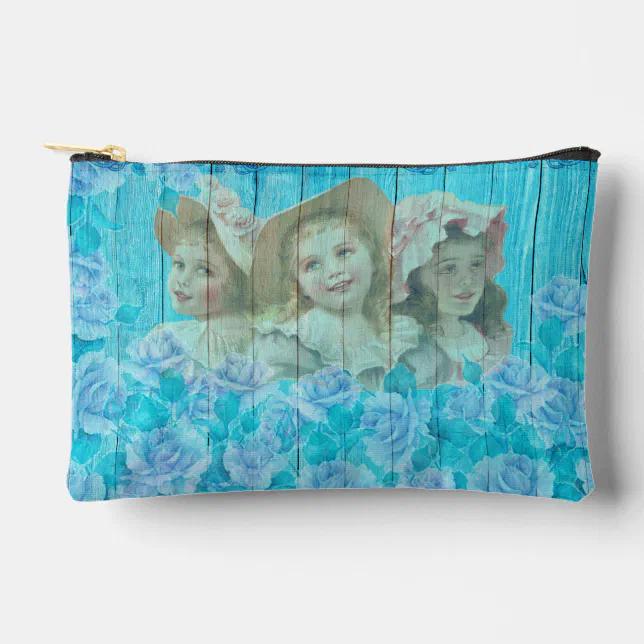 Vintage Shabby Chic 3 Little Girls Floral Accessory Pouch | Zazzle