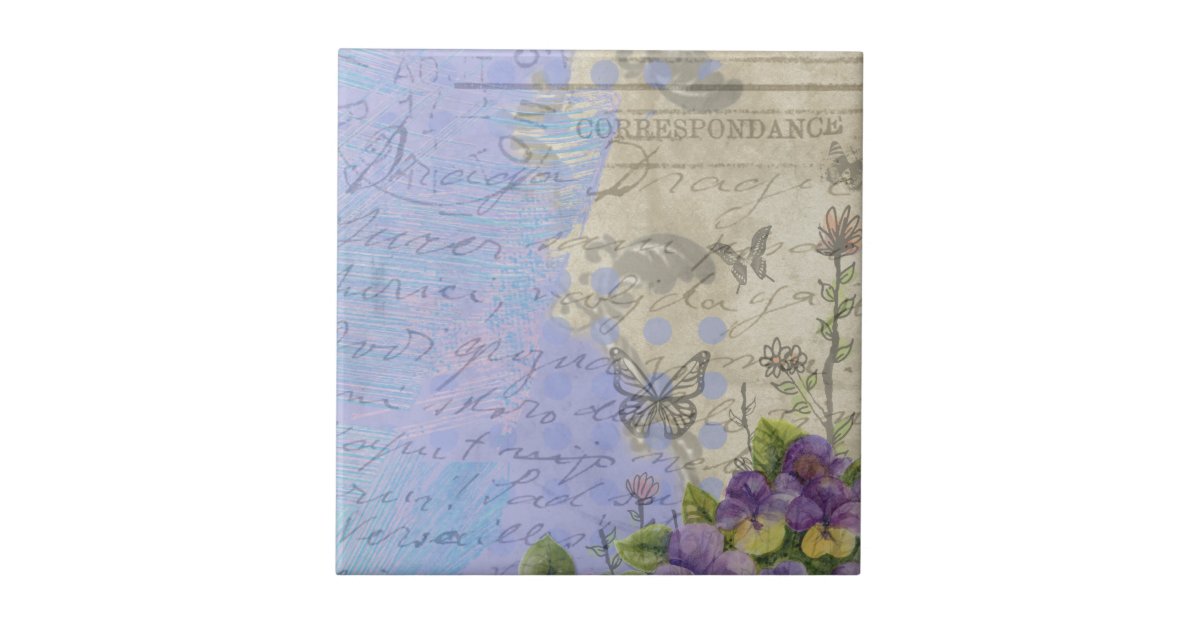 Vintage Shabby Chic Bright Paris Floral Design Tile | Zazzle