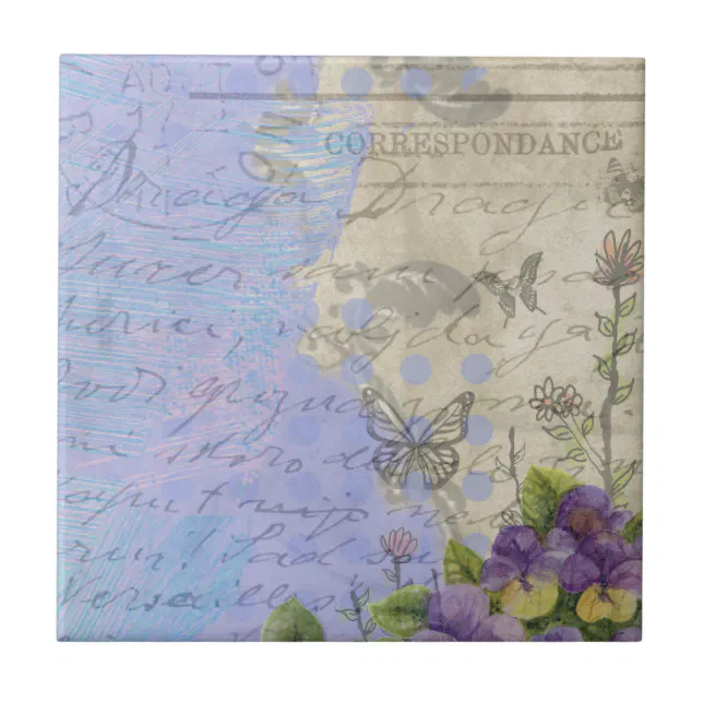 Vintage Shabby Chic Bright Paris Floral Design Tile | Zazzle