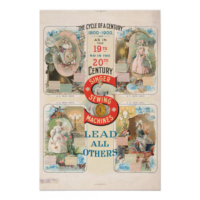 Vintage Singer Sewing Machine Ad Poster | Zazzle