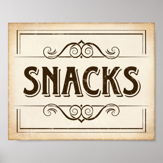 Vintage SNACKS Sign Print | Zazzle.co.uk