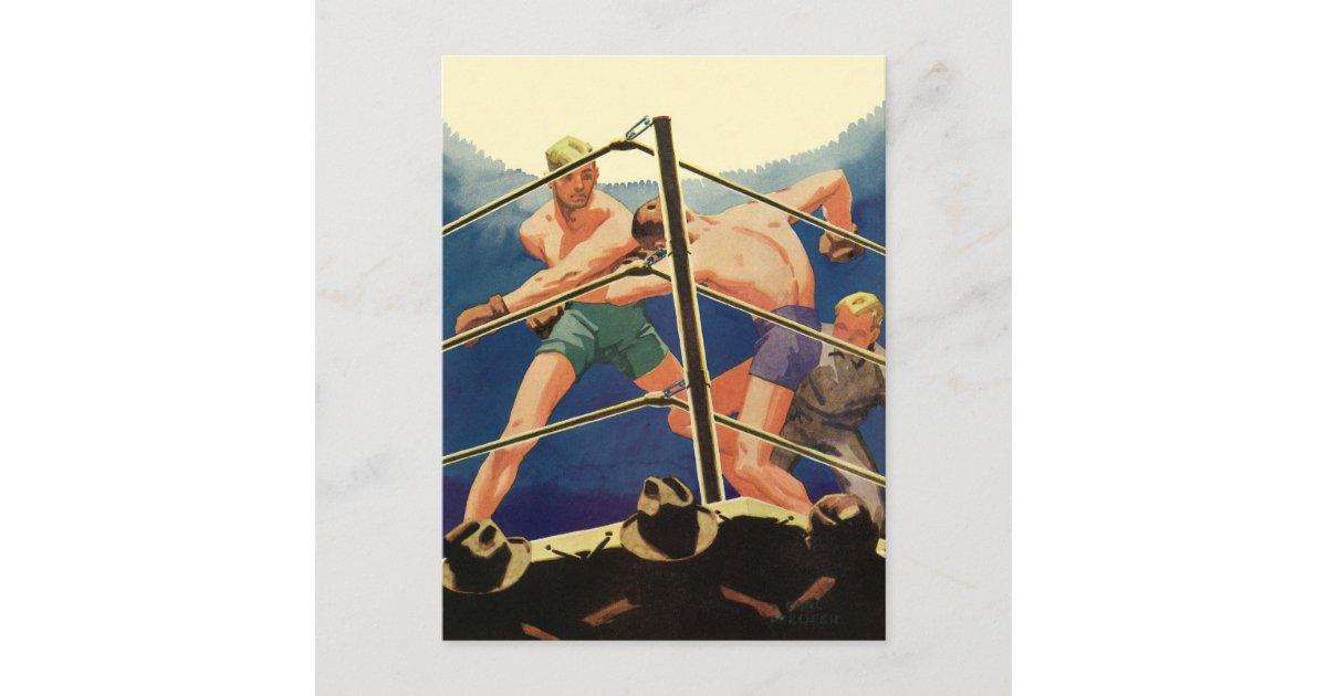 Vintage Sports Boxing, Boxers During a Match Postcard | Zazzle