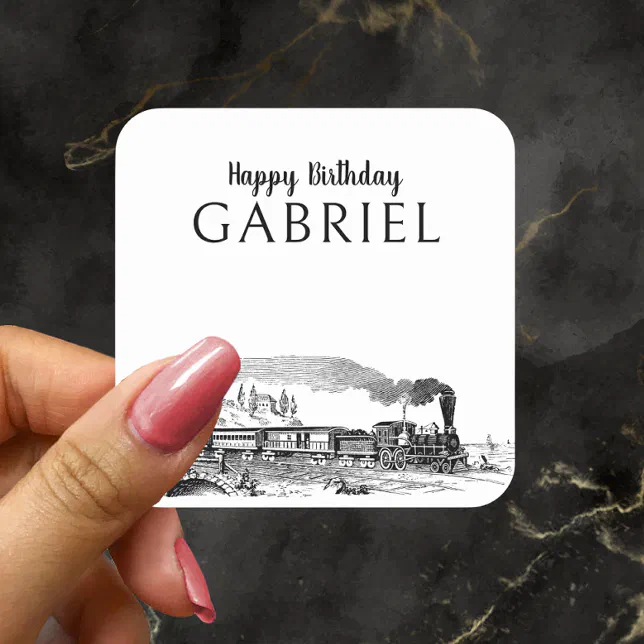 Vintage Steam Engine Train Birthday Square Sticker | Zazzle