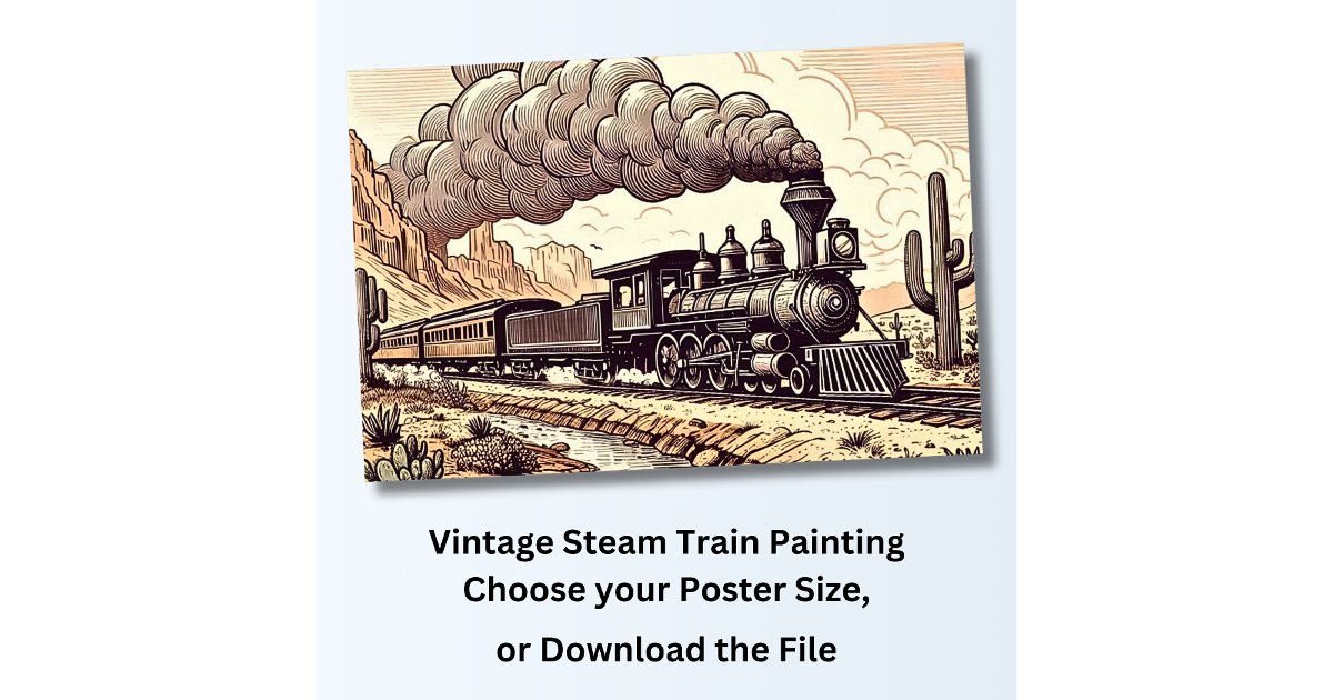 Vintage Steam Train Drawing Poster | Zazzle
