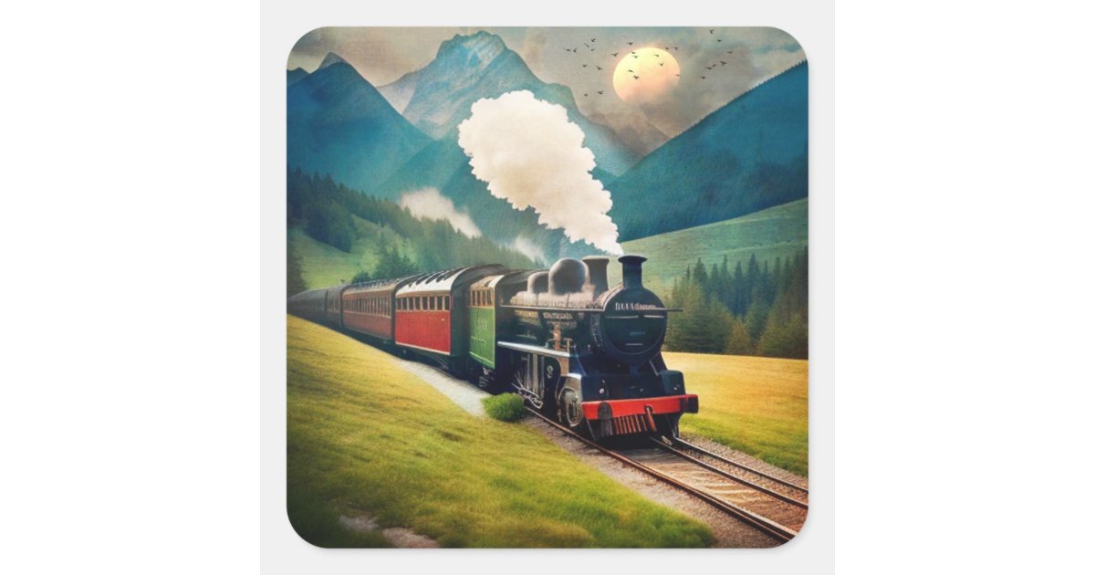 Vintage Steam Train Square Sticker | Zazzle
