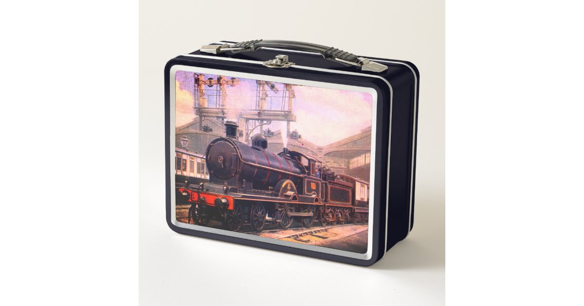Vintage Steam Train Yard Metal Lunch Box | Zazzle
