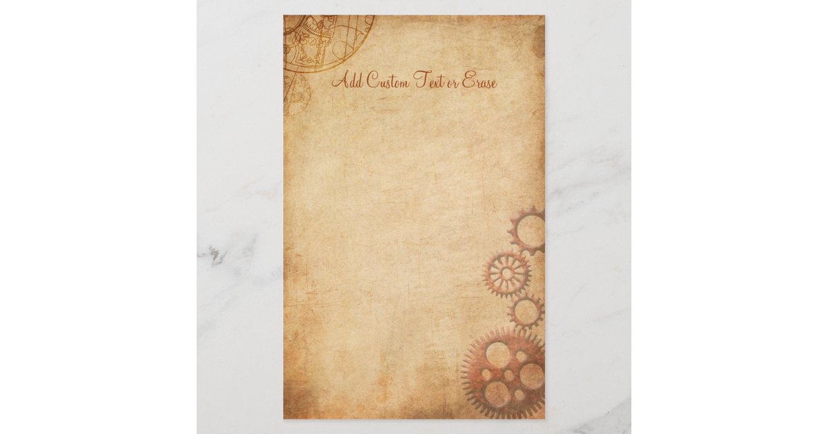 Vintage Steampunk Gears Parchment Stationery Paper | Zazzle