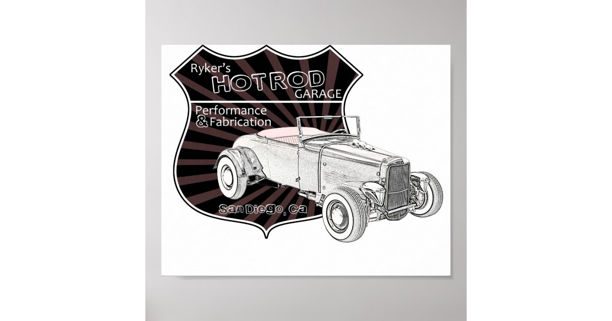 Vintage Style Hot Rod Garage Poster | Zazzle