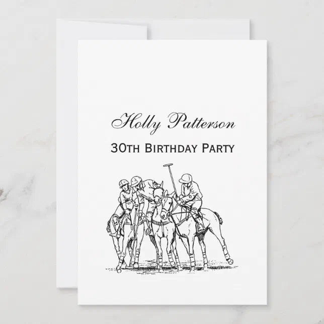 Vintage Stylised Polo Match Drawing #1 Black Invitation | Zazzle