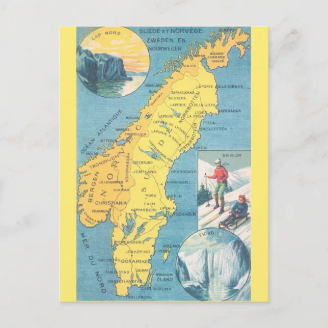 Vintage Sweden Map Postcard | Zazzle