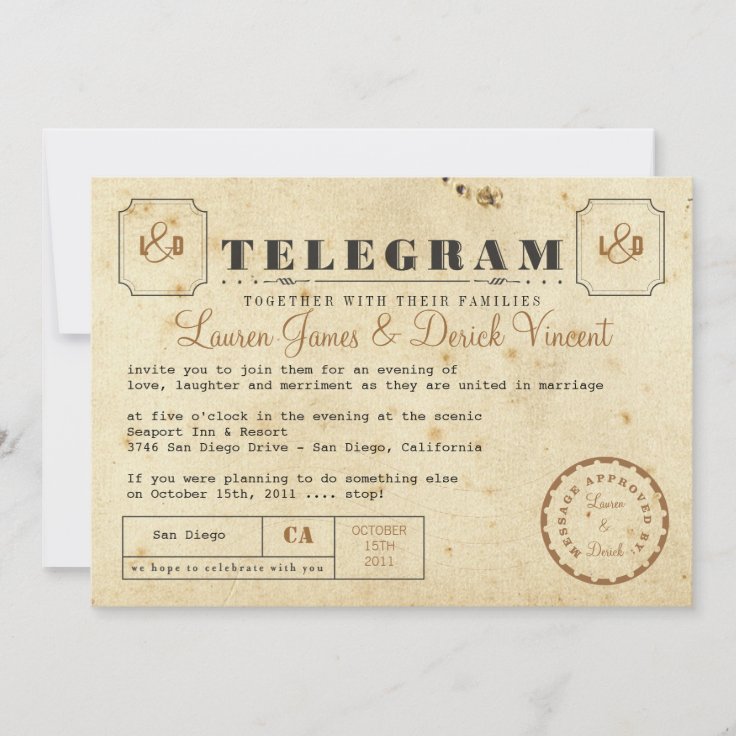 Vintage Telegram Invitation Postcard | Zazzle