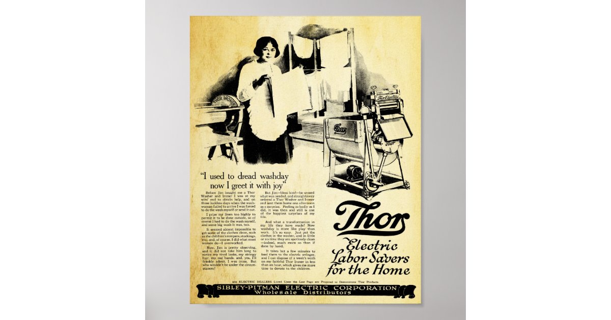 Vintage Thor Brand Electric Washing Machine Print | Zazzle
