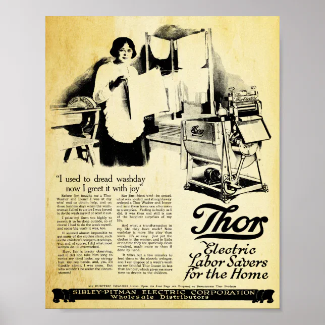 Vintage Thor Brand Electric Washing Machine Print | Zazzle