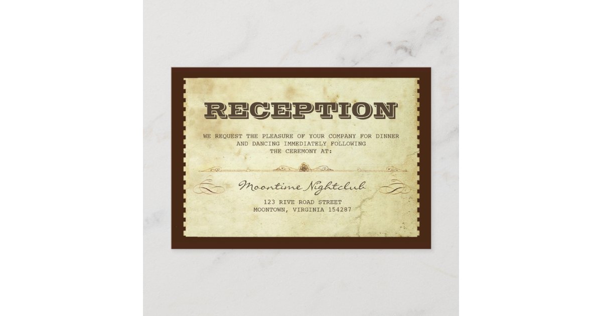 vintage ticket wedding reception design enclosure card | Zazzle