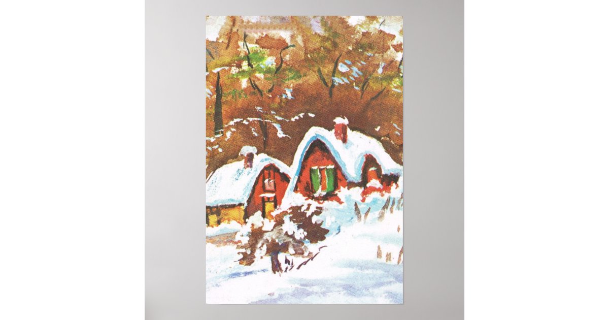 Vintage traditional Christmas winter scene Poster | Zazzle