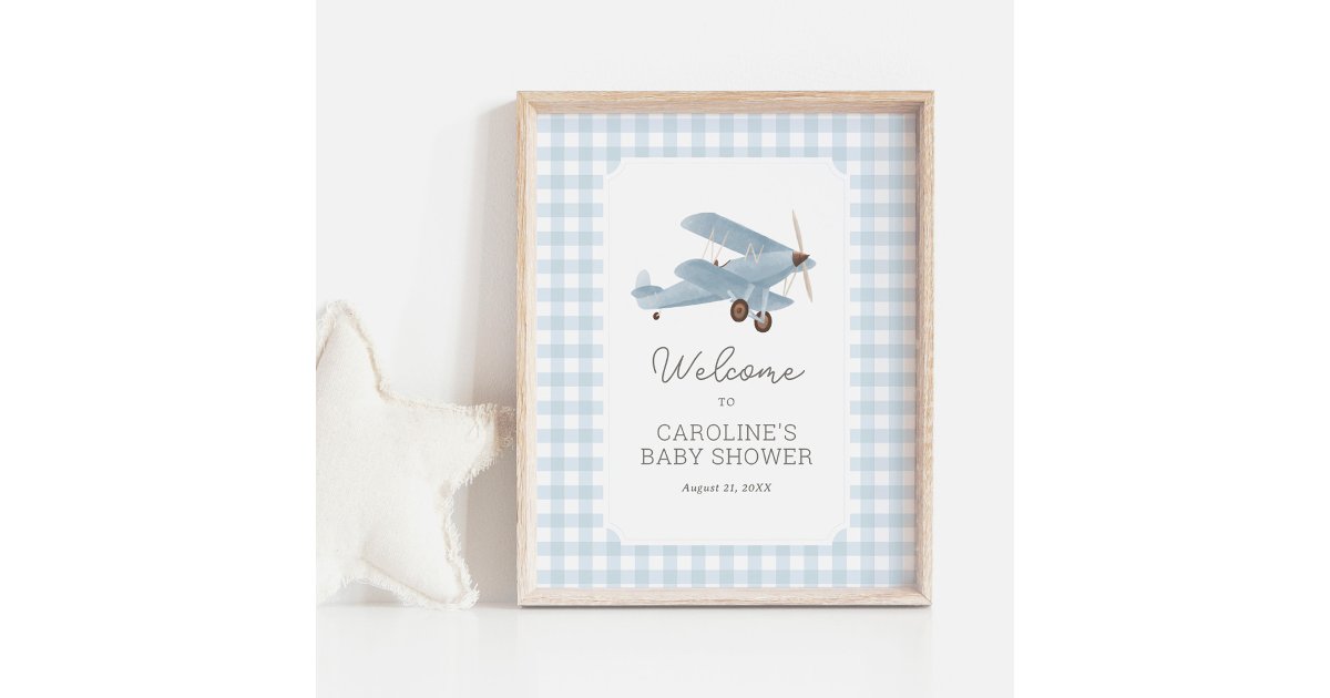 Vintage Travel Aeroplane Baby Shower Welcome Sign | Zazzle