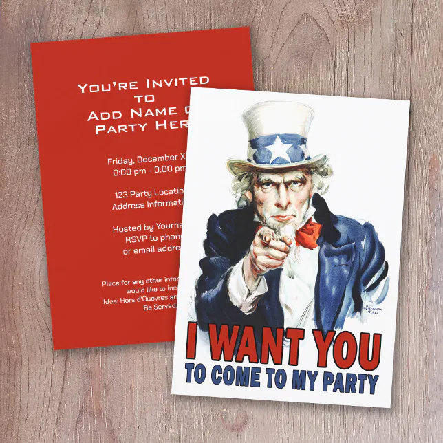 Vintage Uncle Sam - Come to my Party Invitation | Zazzle