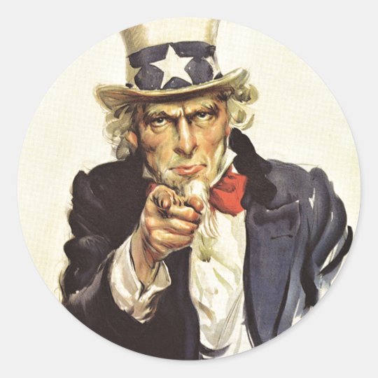 Vintage Uncle Sam I Want You WWI Propaganda USA Classic Round Sticker ...
