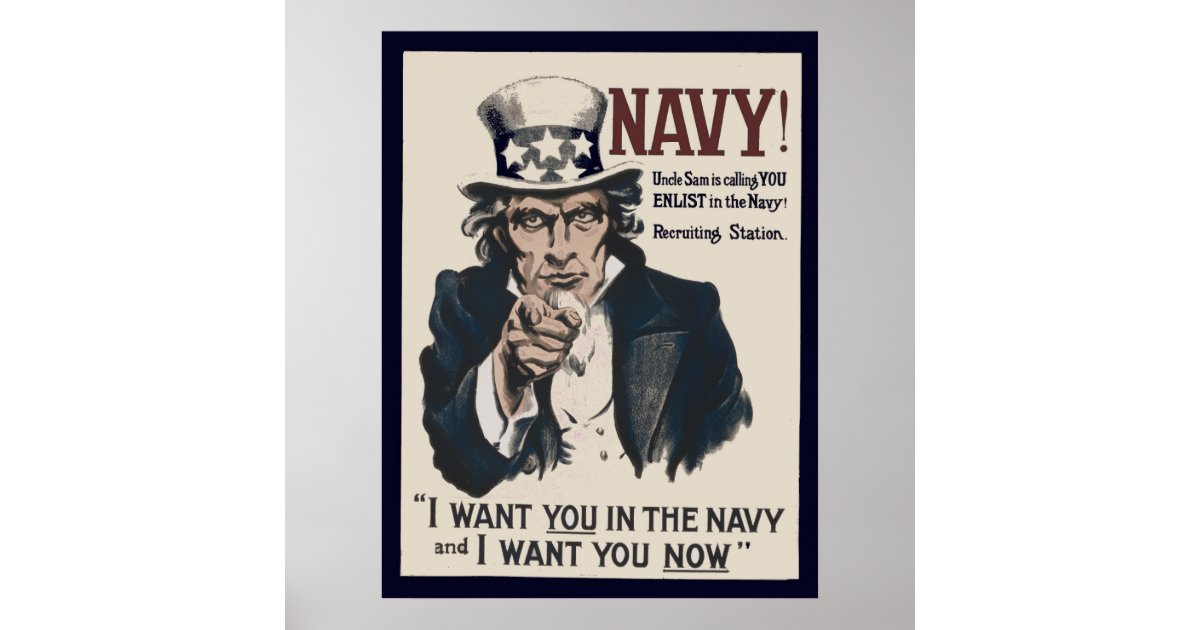 Vintage Uncle Sam Navy WW1 Recruiting Poster | Zazzle